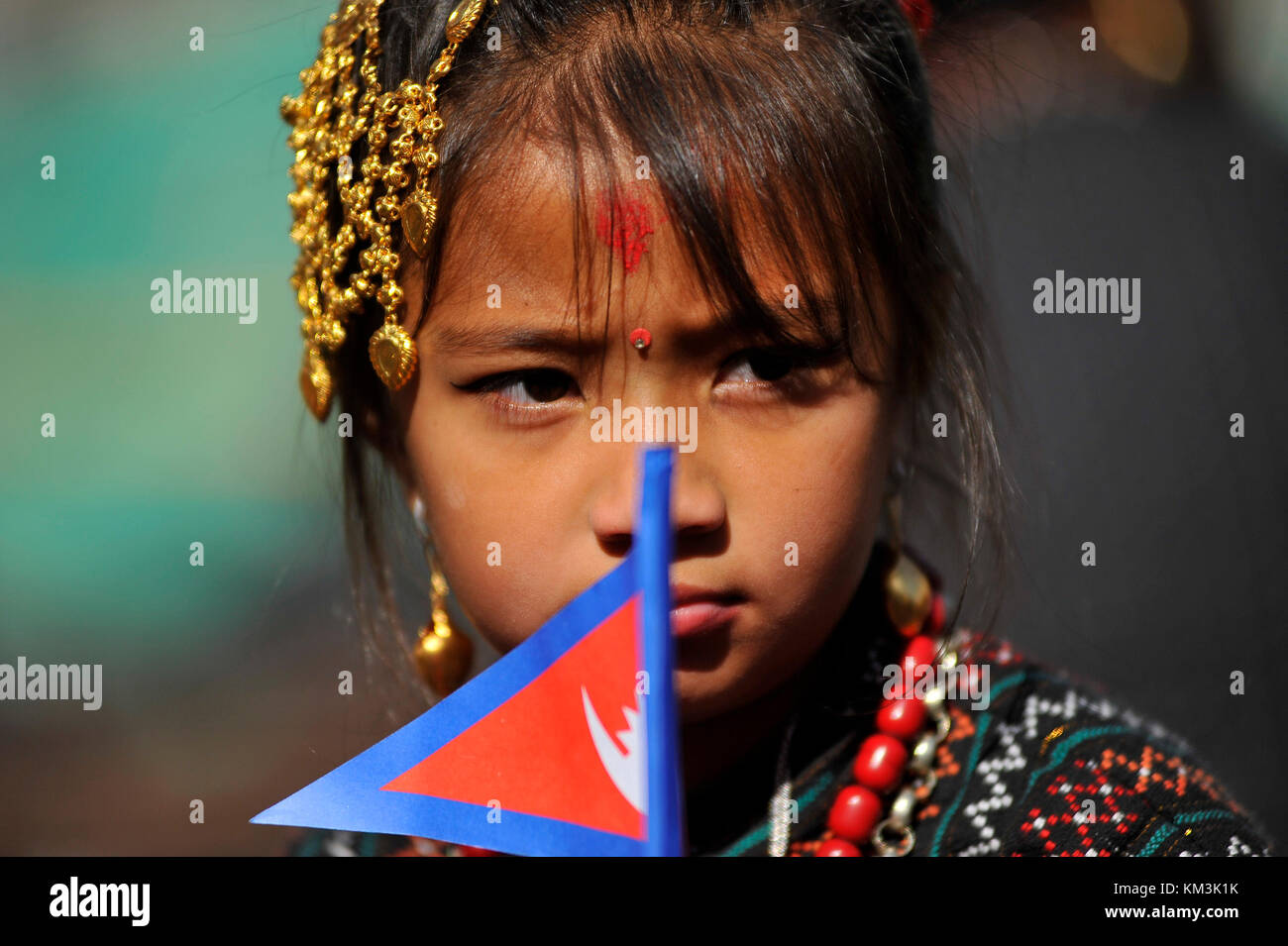 Kathmandu, Nepal. 03rd Dec, 2017. A Newari girl in a traditional attire ...