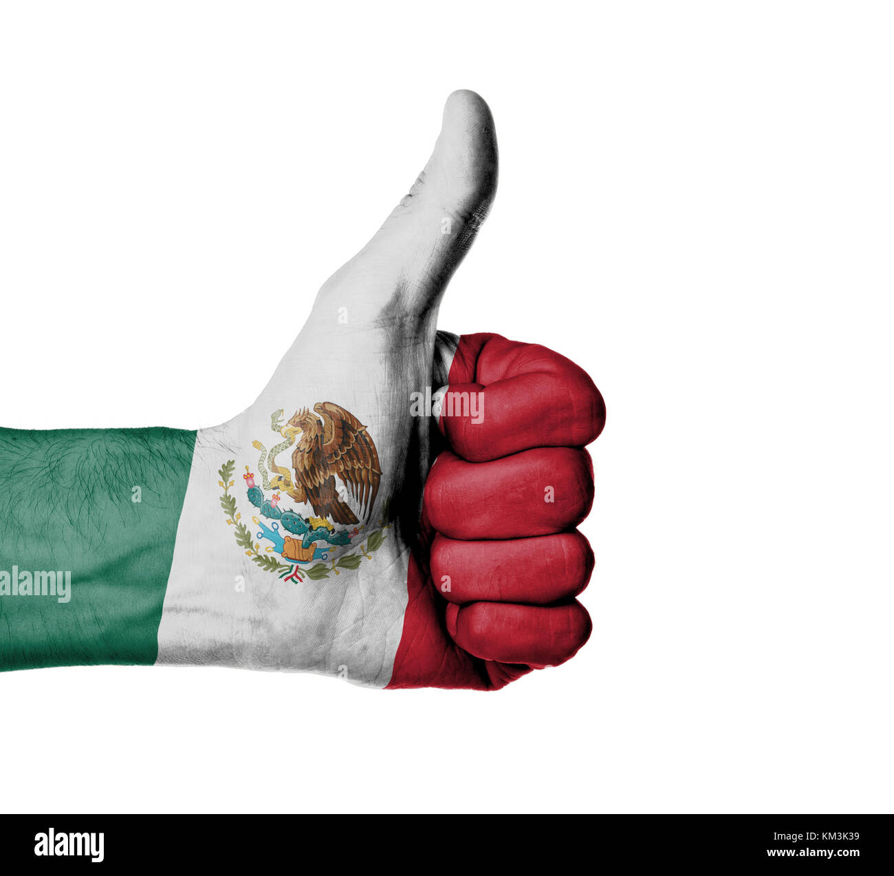 Closeup of male hand showing thumbs up sign, flag of Mexico Stock Photo ...