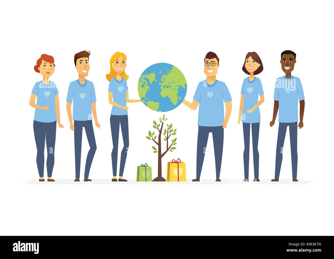 Happy eco volunteers - cartoon people characters isolated illustration ...
