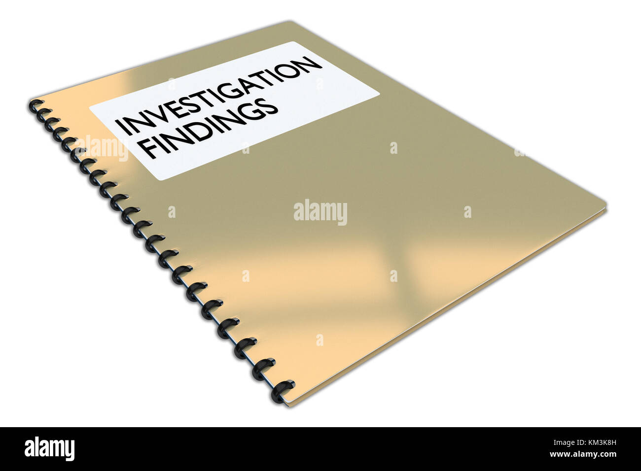 3D illustration of "INVESTIGATION FINDINGS" script on a book, isolated ...