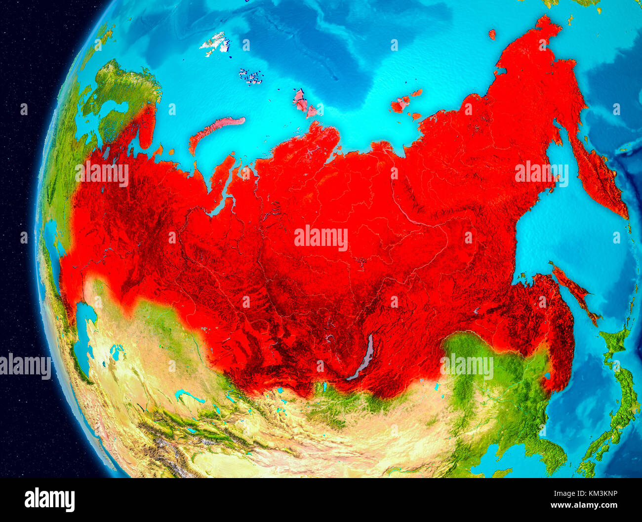Illustration of Russia as seen from Earth’s orbit on planet Earth. 3D ...