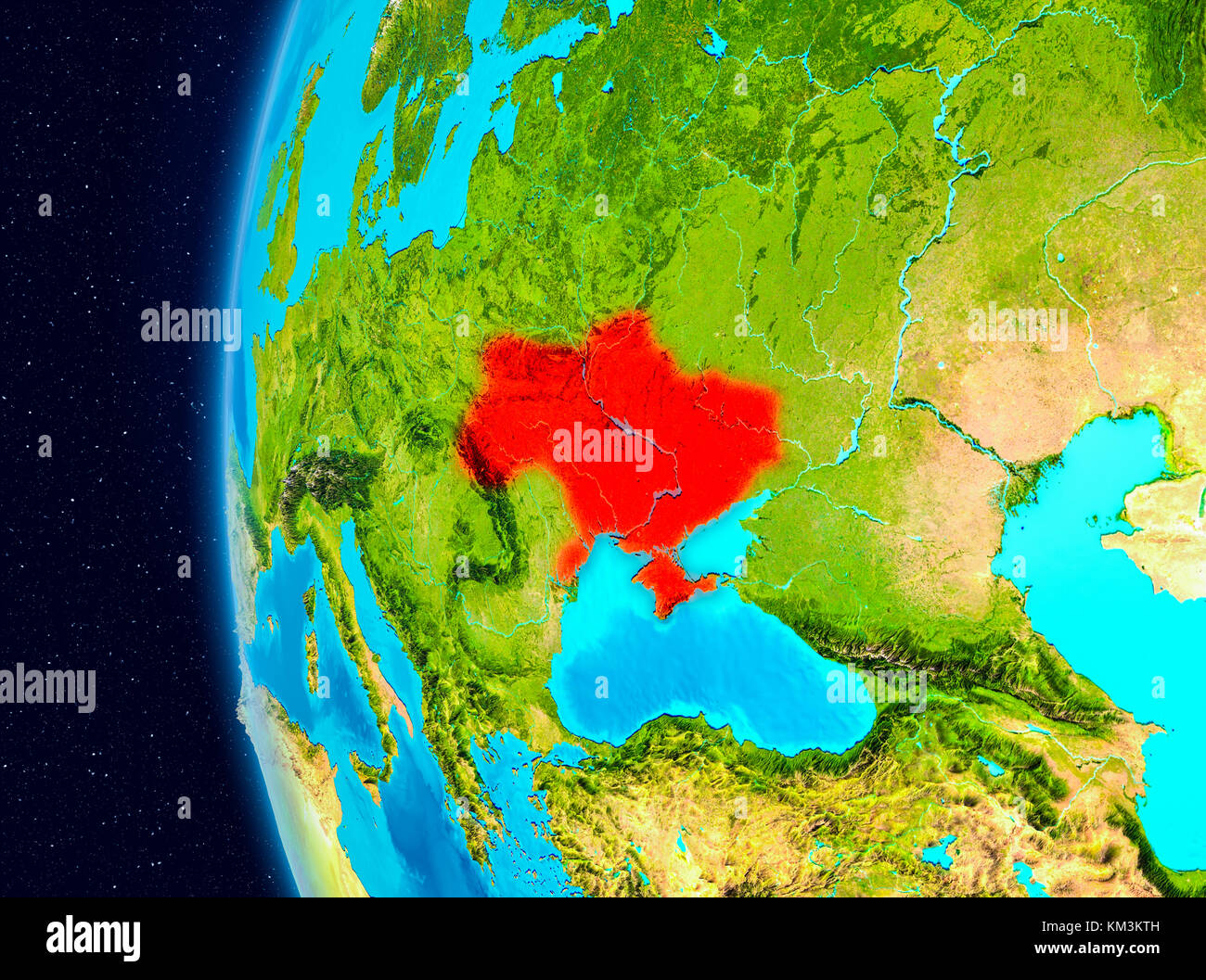 Illustration of Ukraine as seen from Earth’s orbit on planet Earth. 3D ...