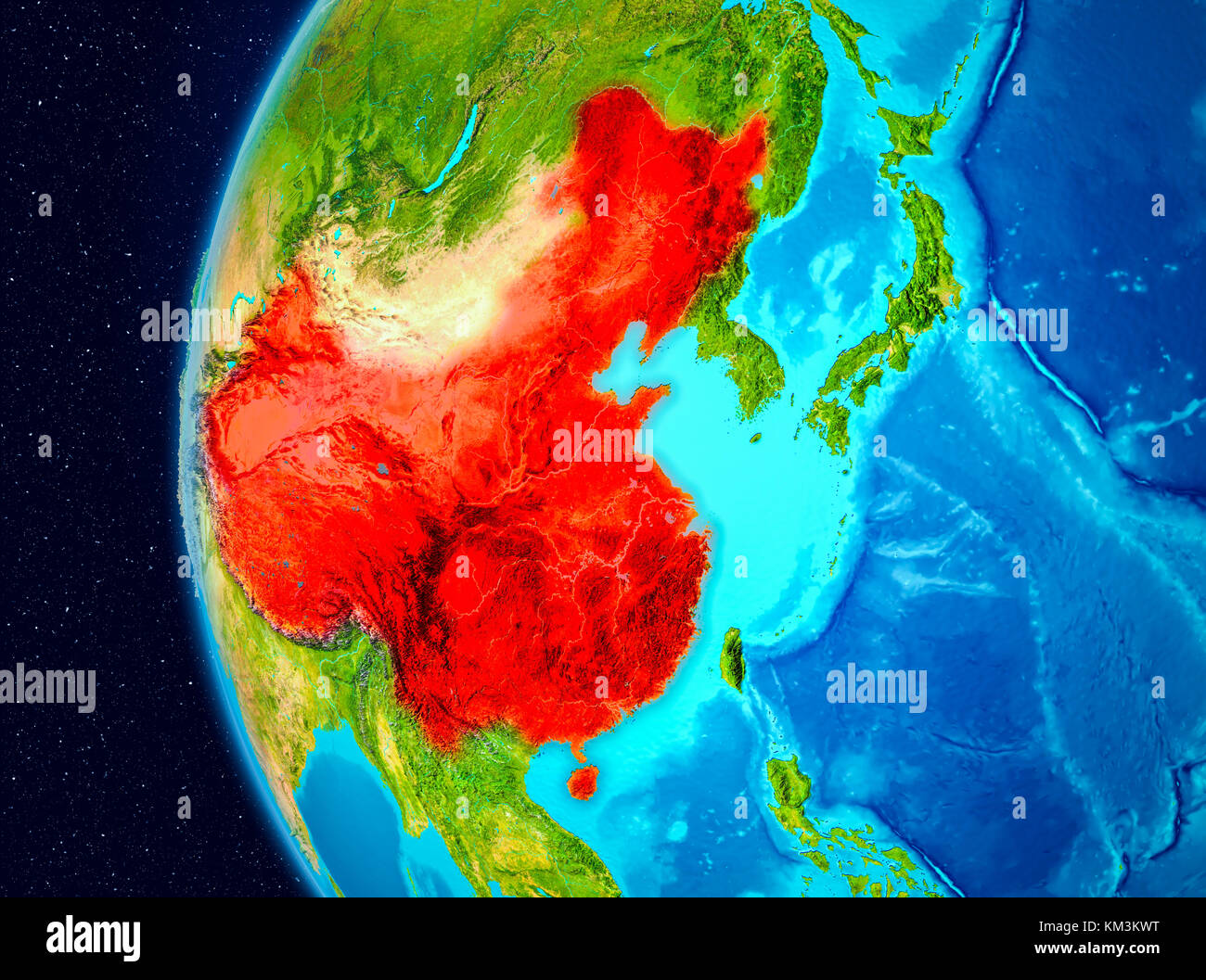 Illustration of China as seen from Earth’s orbit on planet Earth. 3D ...