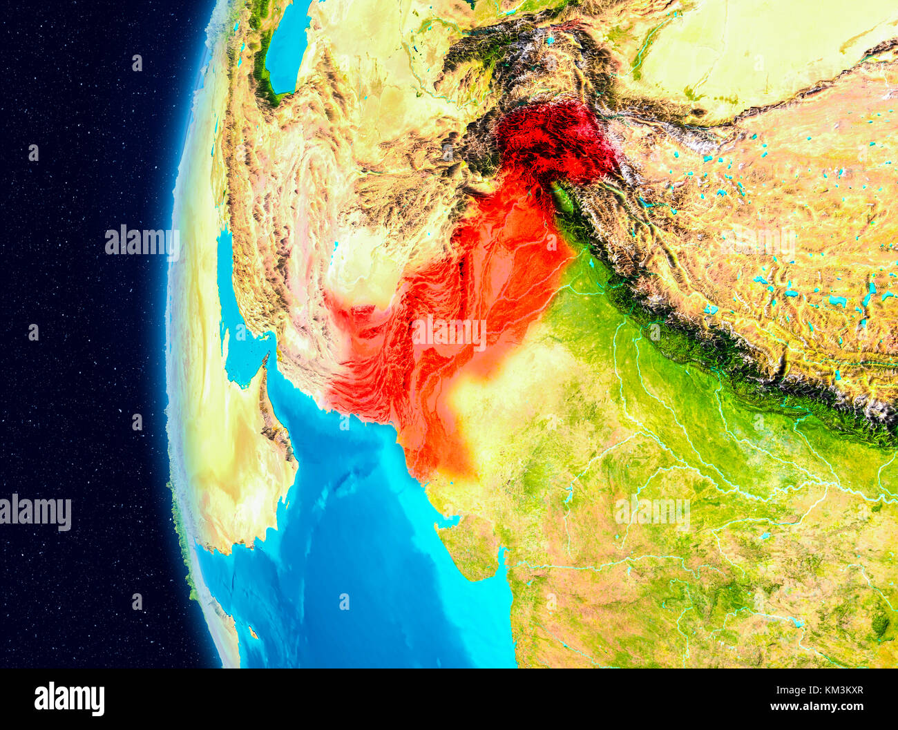 Illustration of Pakistan as seen from Earth’s orbit on planet Earth. 3D ...