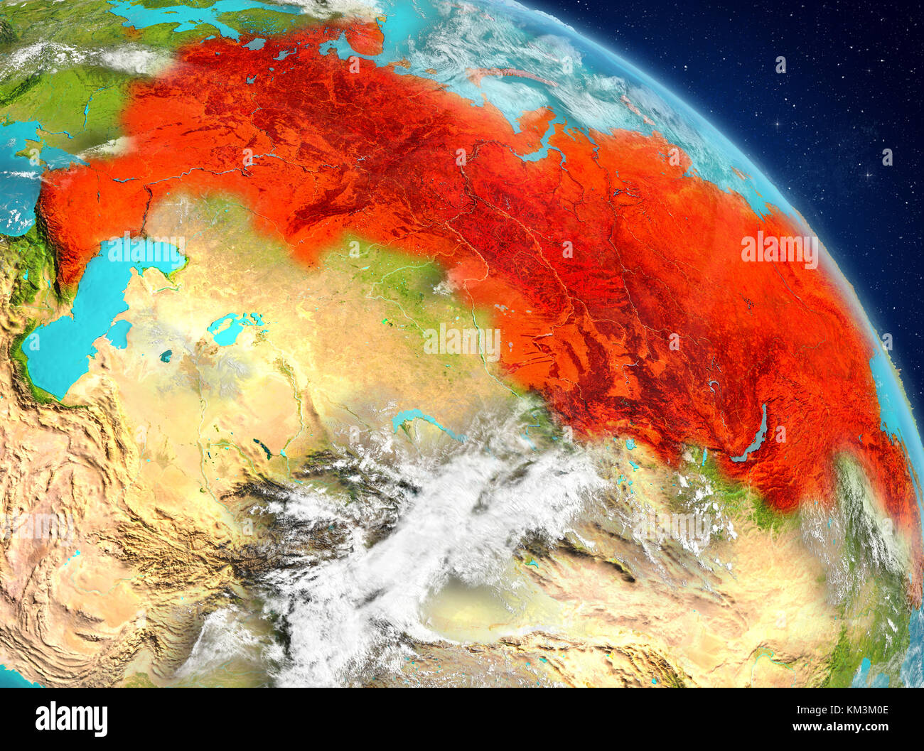 Illustration of Russia as seen from Earth’s orbit. 3D illustration ...
