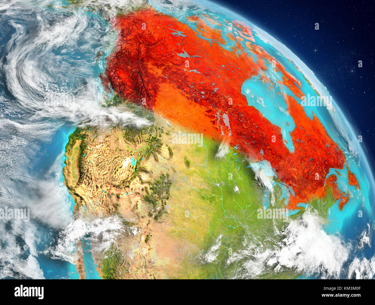 Illustration of Canada as seen from Earth’s orbit. 3D illustration ...