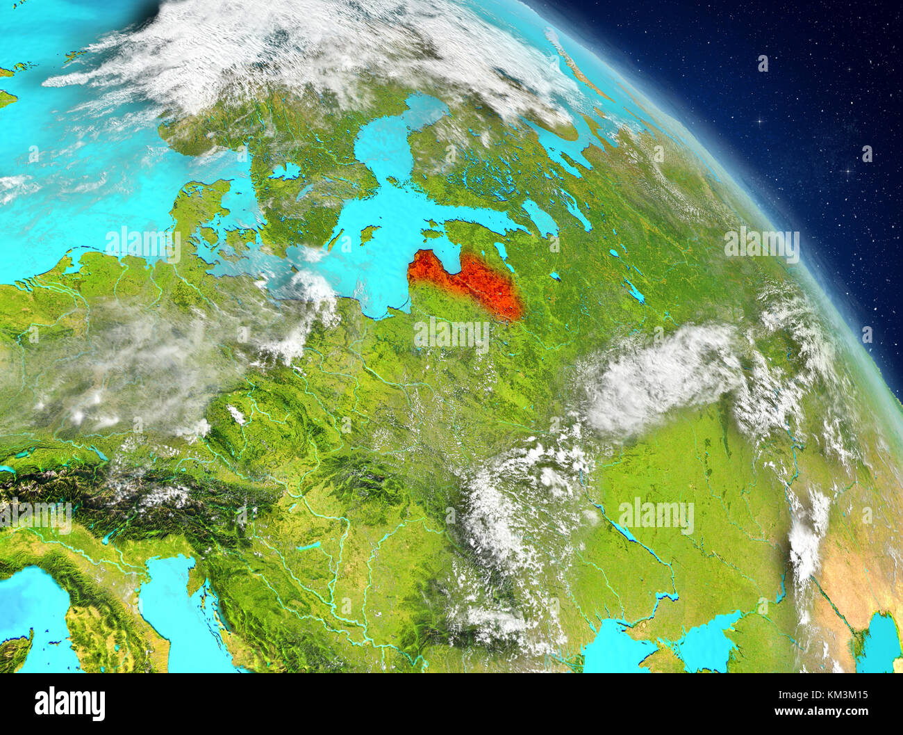 Illustration of Latvia as seen from Earth’s orbit. 3D illustration ...