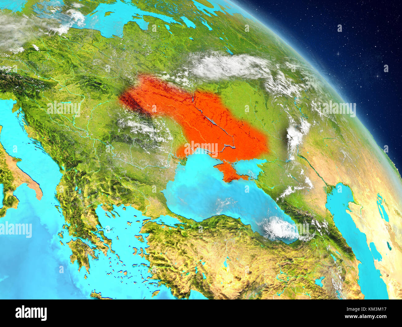 Illustration of Ukraine as seen from Earth’s orbit. 3D illustration ...