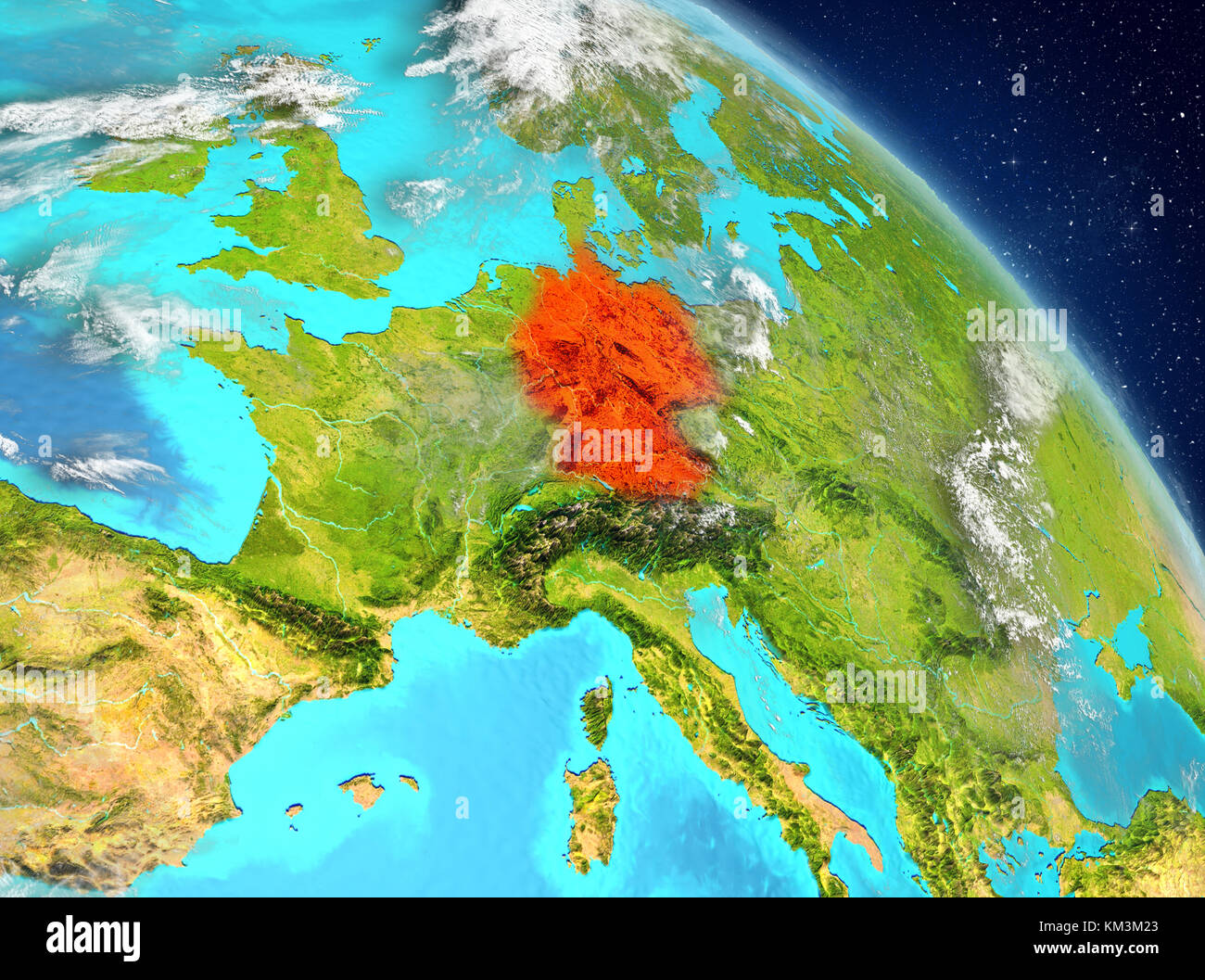 Illustration of Germany as seen from Earth’s orbit. 3D illustration ...