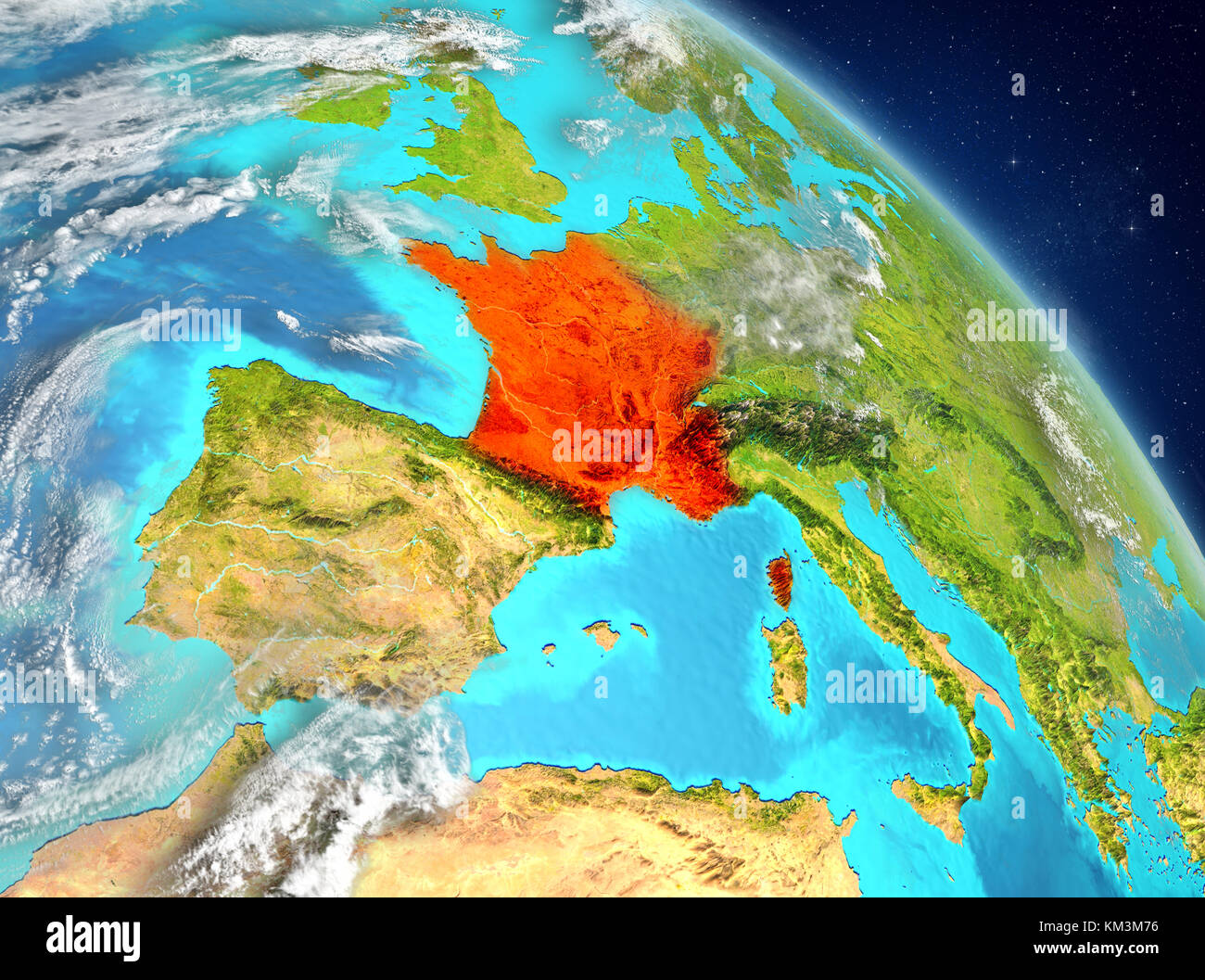 Illustration of France as seen from Earth’s orbit. 3D illustration ...