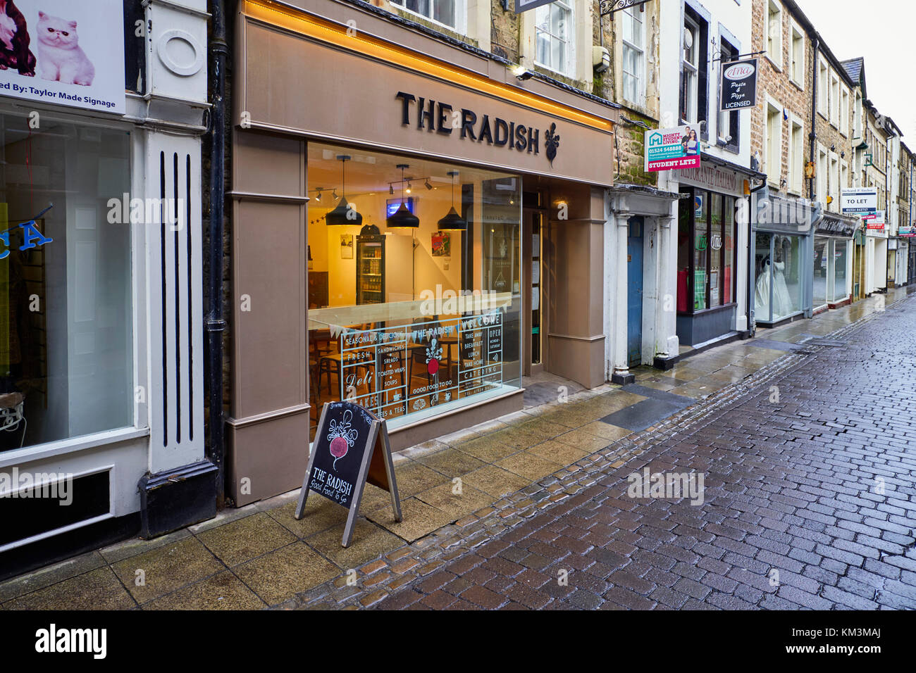 The Radish cafe in Lancaster on a wet morning Stock Photo - Alamy