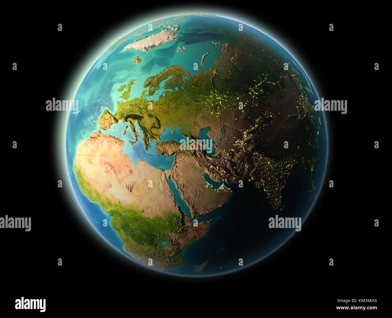 Armenia from orbit of planet Earth at night with highly detailed ...