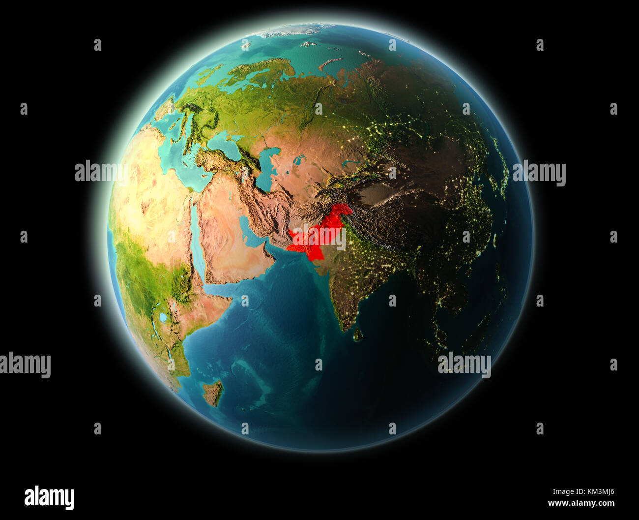 Pakistan from orbit of planet Earth at night with highly detailed ...