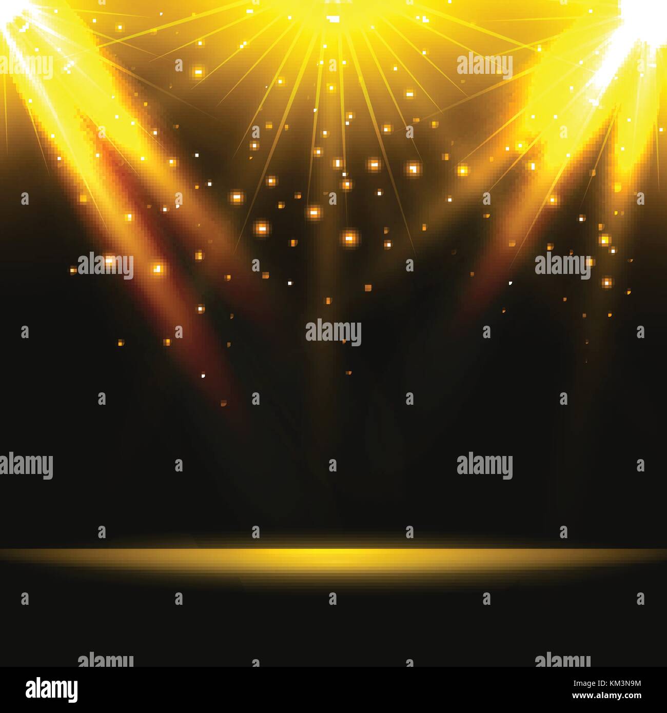 Abstract background. Magic light with gold burst on stage. Vector ...