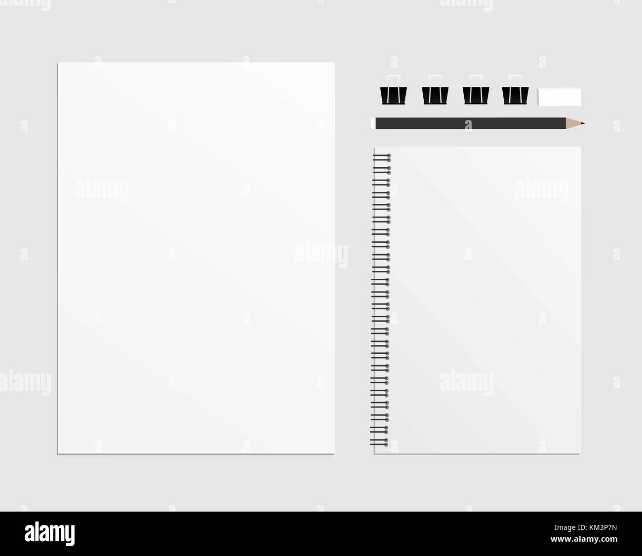 Set Of Blank Vector Include A4, Notebooks, Pencils, Eraser And Black ...
