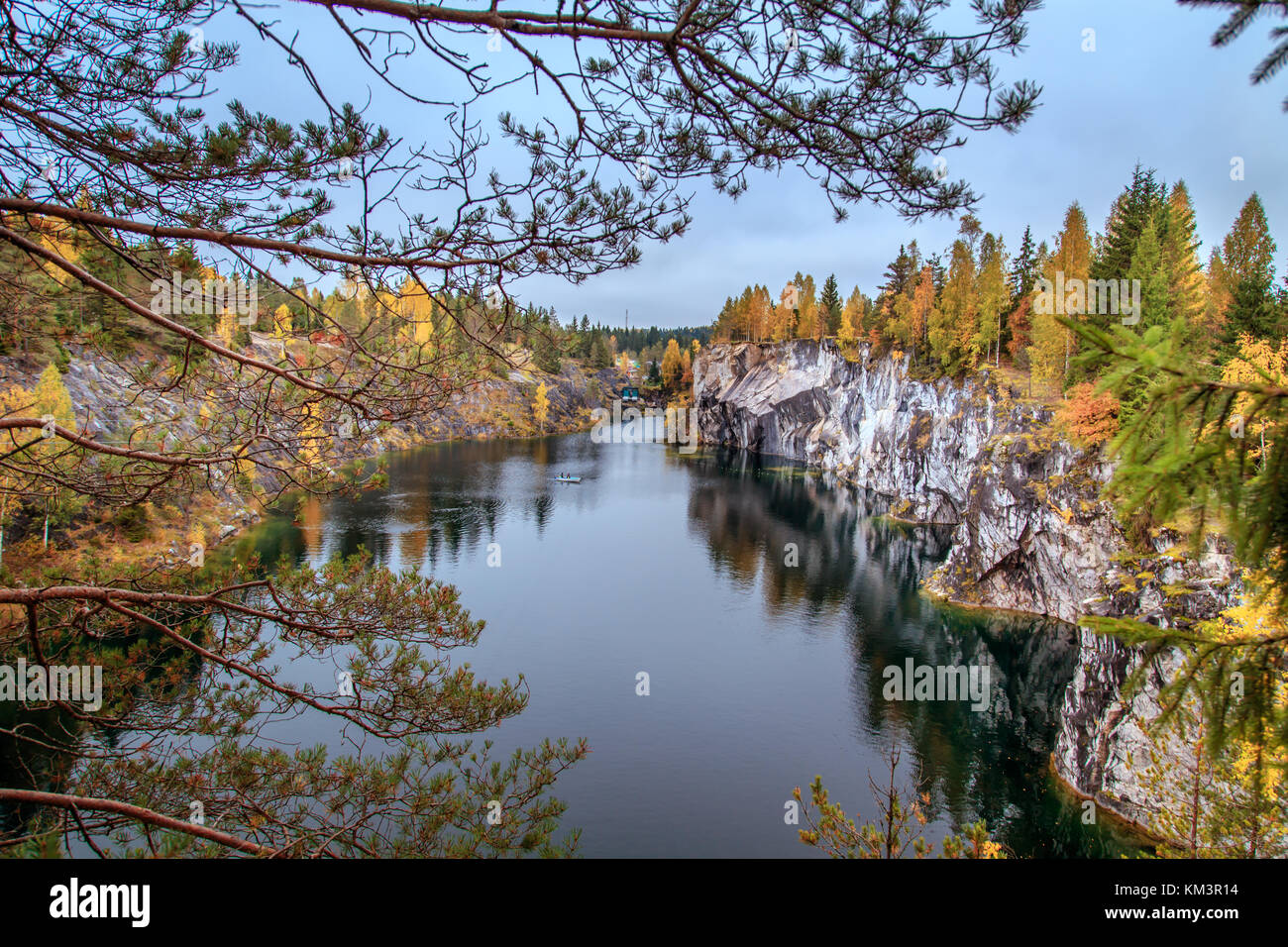 Abandoned marble canyon in the mountain park of Ruskeala, Karelia ...