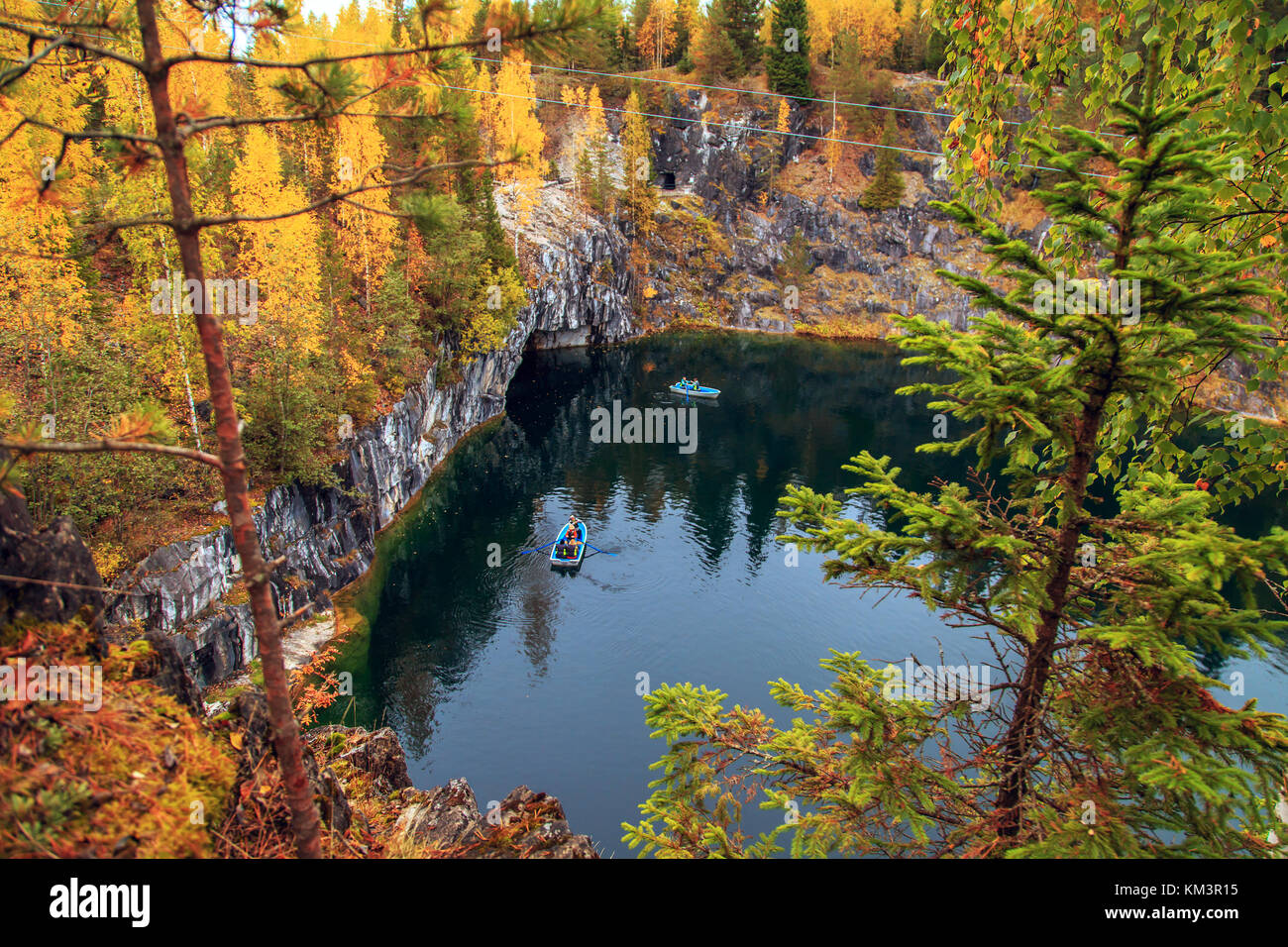 Abandoned marble canyon in the mountain park of Ruskeala, Karelia ...
