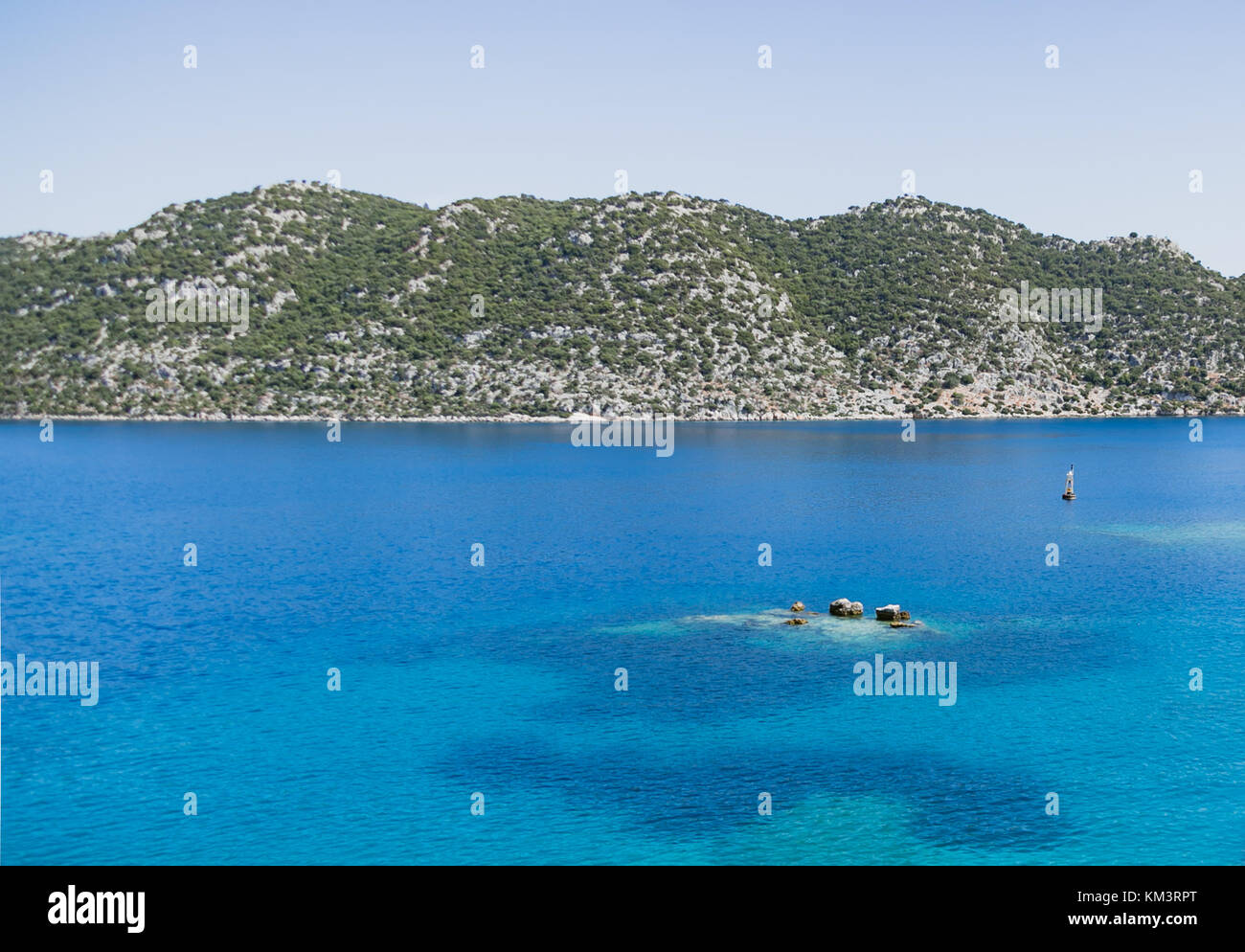 View of Simena bay in Turkey near sunken city with turqoise sea and ...