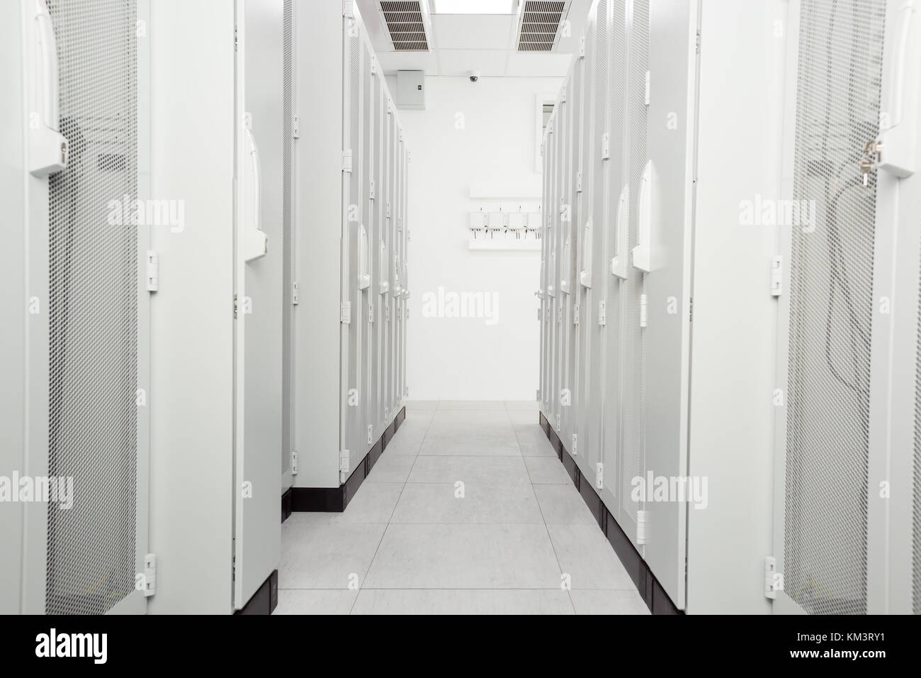 White Server Room Network/communications server cluster in a server ...