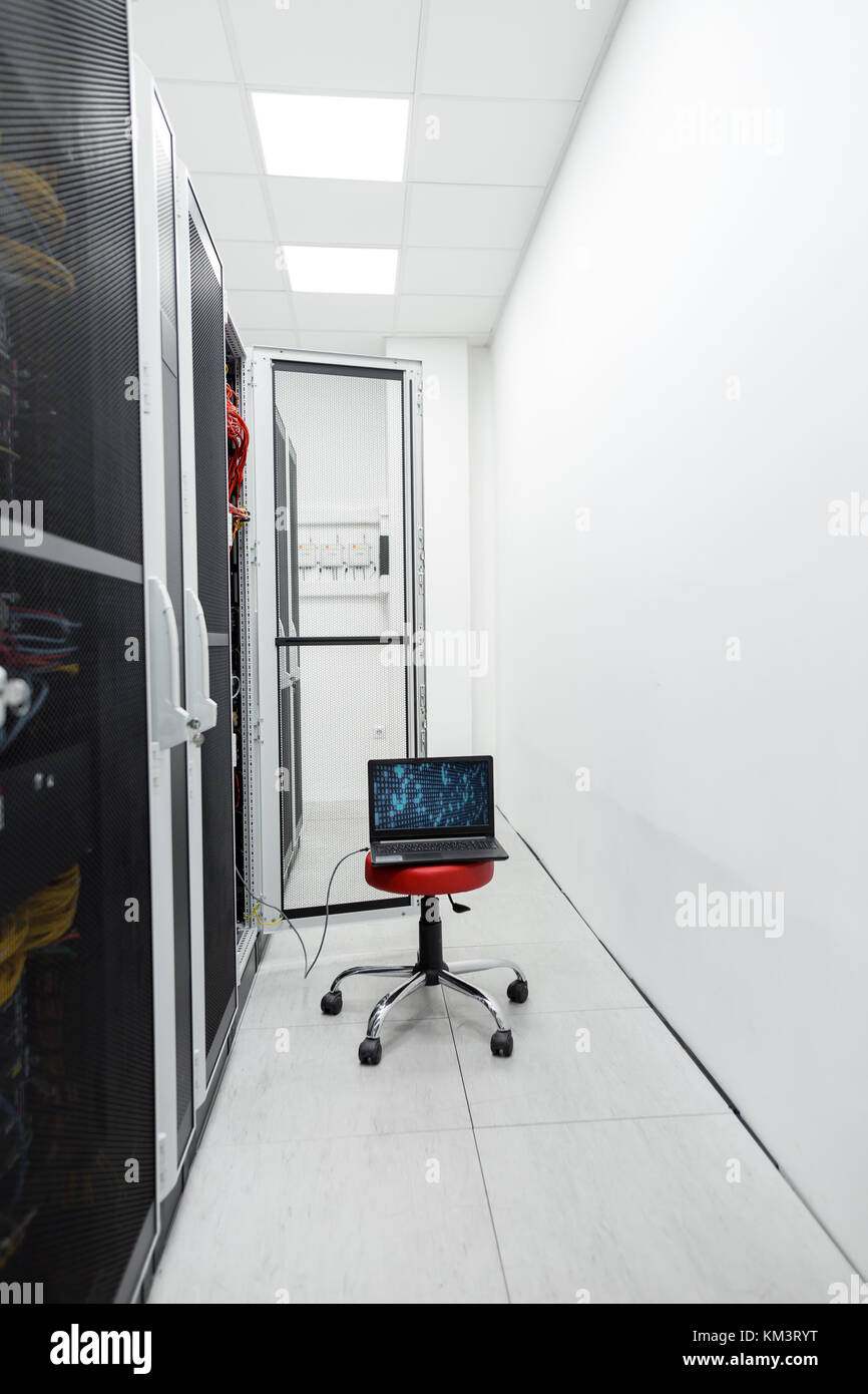 White Server Room with laptop and numbers on screen, laptop making ...