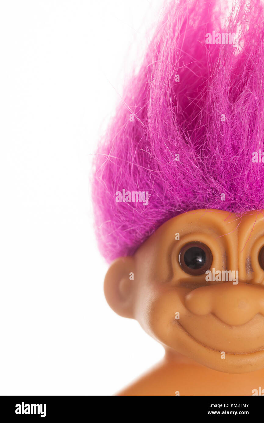 LONDON, UK - DECEMBER 4th 2017: An original troll plastic toy figure ...