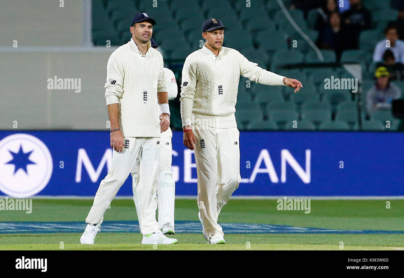 England's Joe Root and James Anderson look on in the final over of play ...