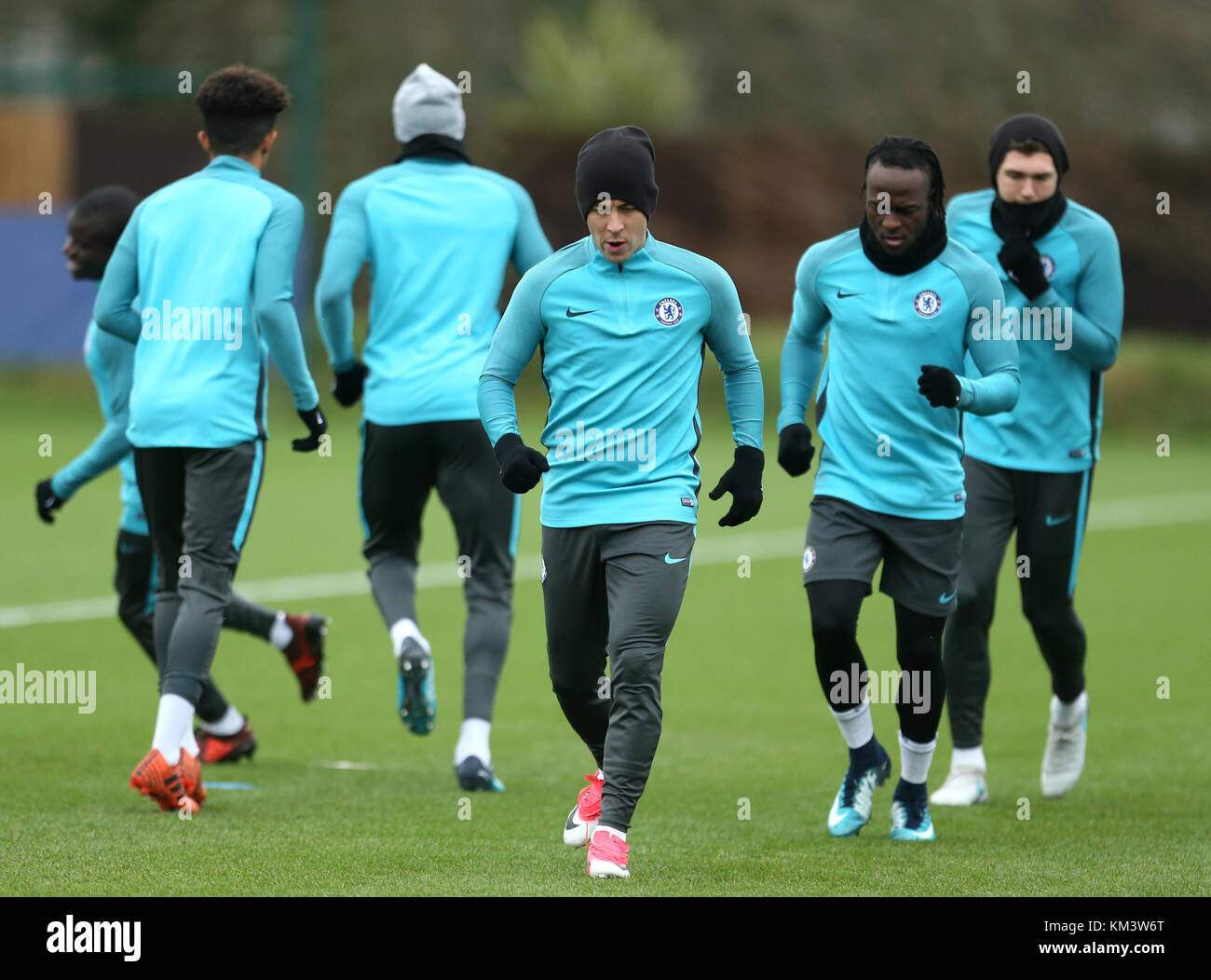 Chelsea's Eden Hazard (centre) during the training session at Cobham ...