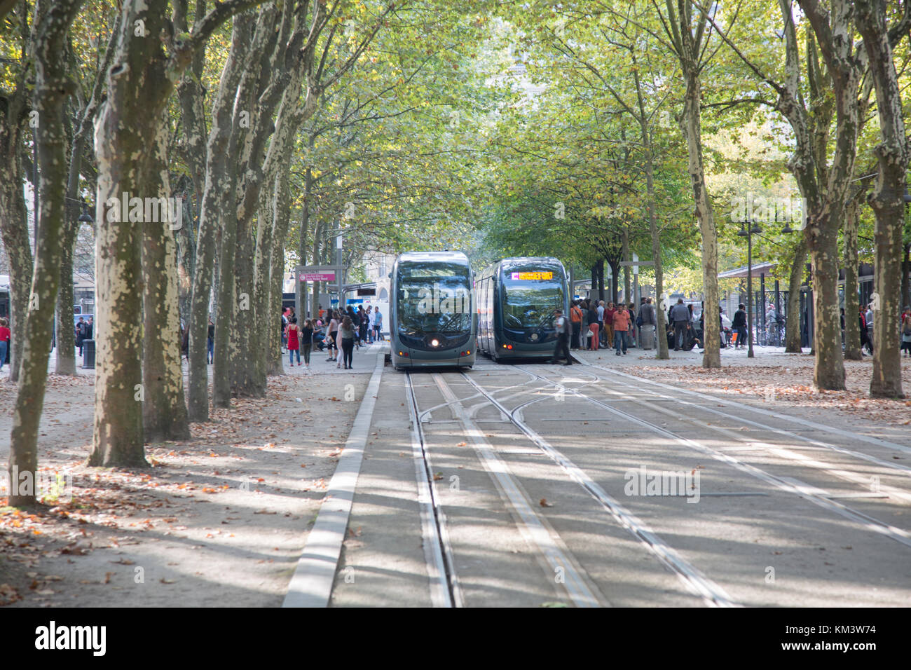 Tram in Quinconces, Bordeaux; France Stock Photo - Alamy