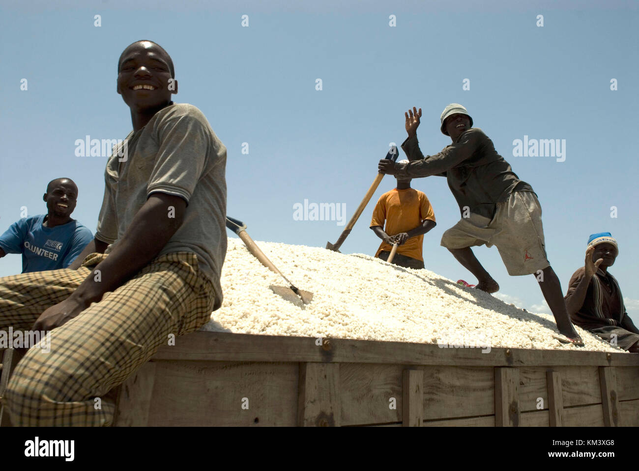 Workers picking salt in Soongor Lagoon, Ada district, Volta region ...