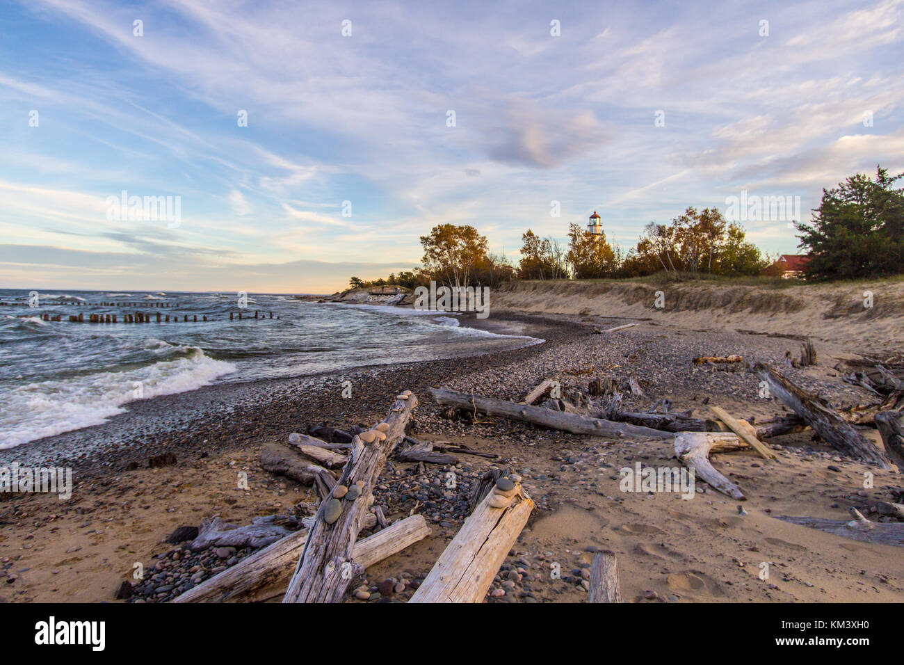 Lake Superior Sunset Beach Panorama. Remote Lake Superior at Whitefish ...