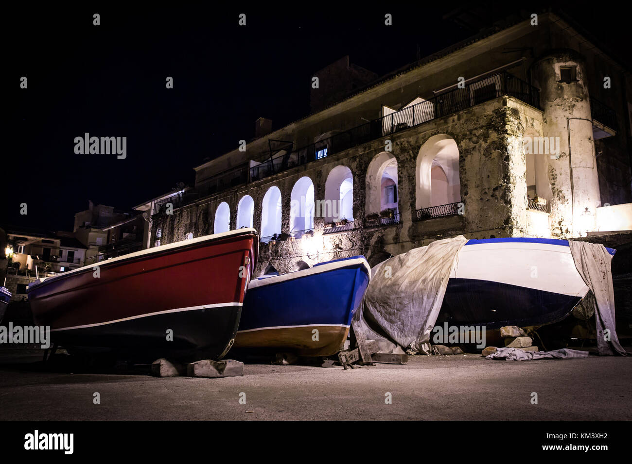 Picturesque night view of the Approdo Le Gatte, in Santa Maria di ...
