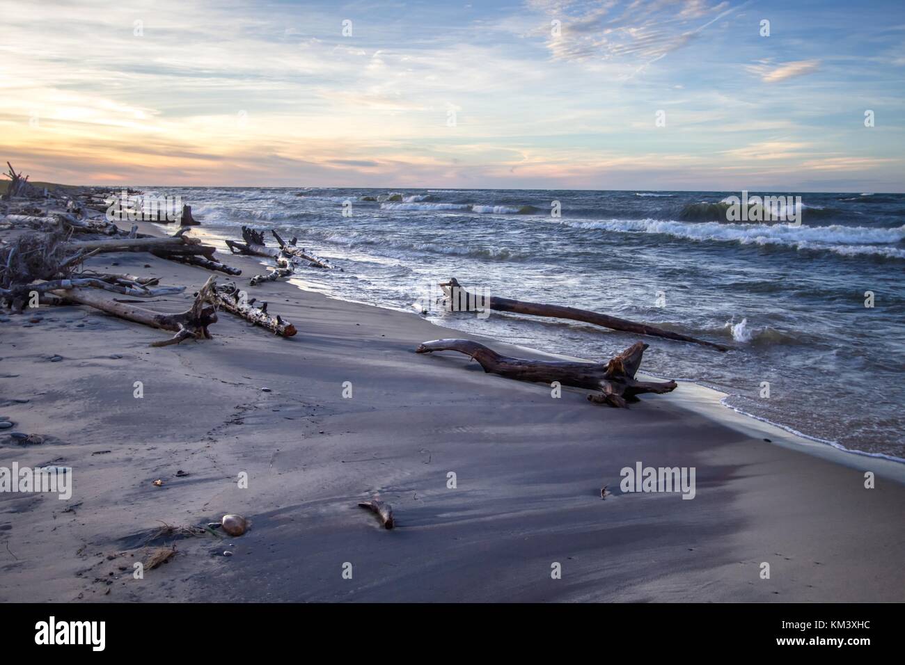 Lake Superior Sunset Beach Panorama. Remote Lake Superior at Whitefish ...