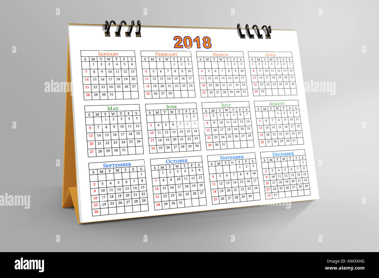 2018 desktop calendar isolated on gray background . 3D illustration ...