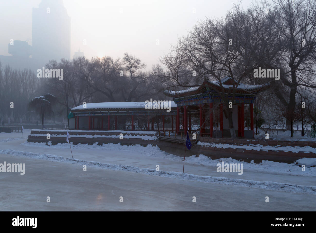 URUMQI, CHINA, JANUARY 04, 2016: frozen lake in people's park Urumqi ...