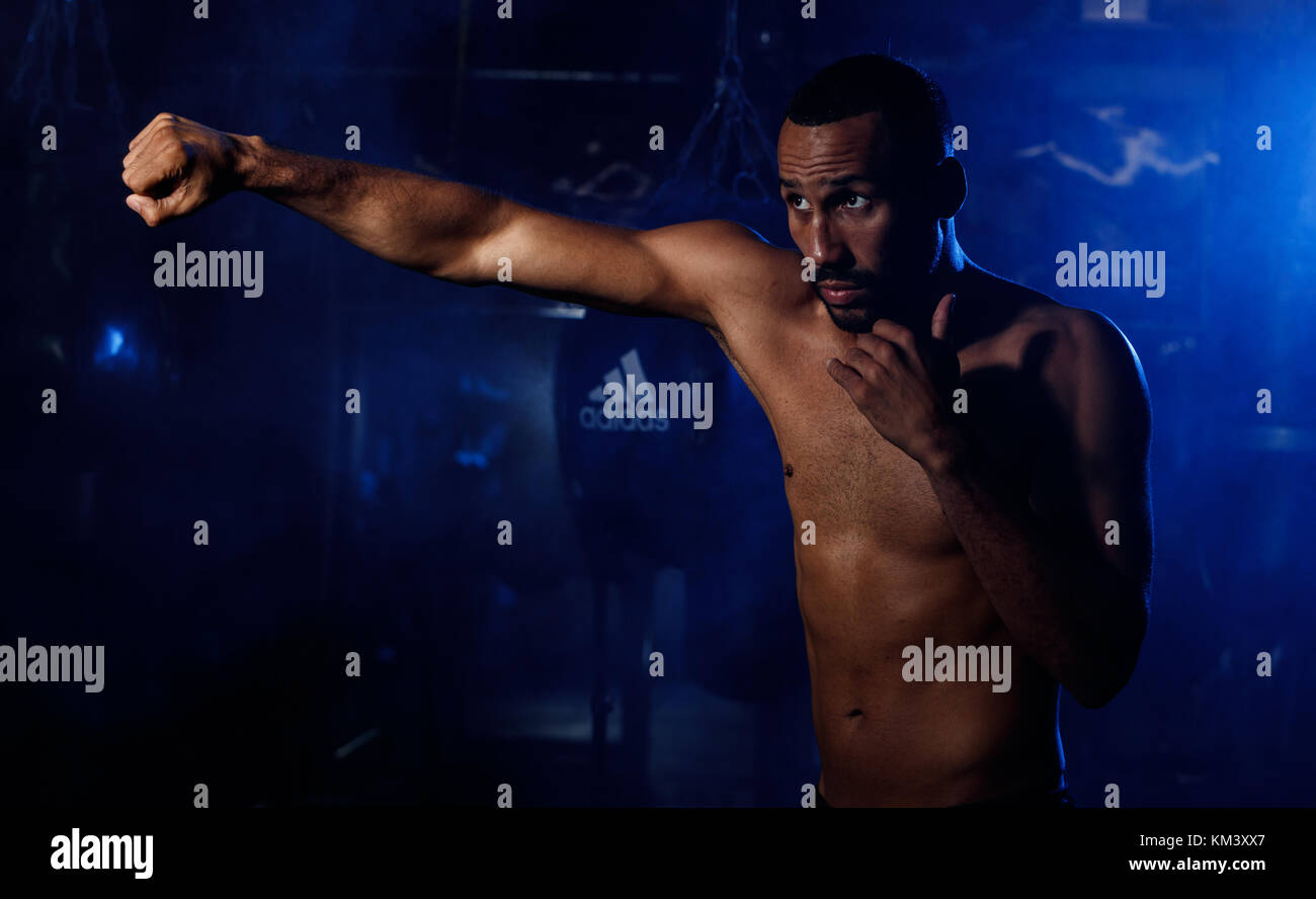 James de Gale poses for a photograph after his the media workout at ...