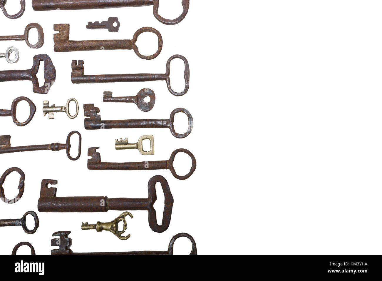 Retro iron door keys isolated on white background with text space Stock ...