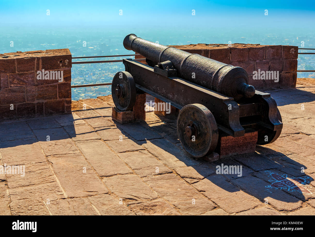 Old historical cannon on the fortress wall of Mehrangarh Fort in ...