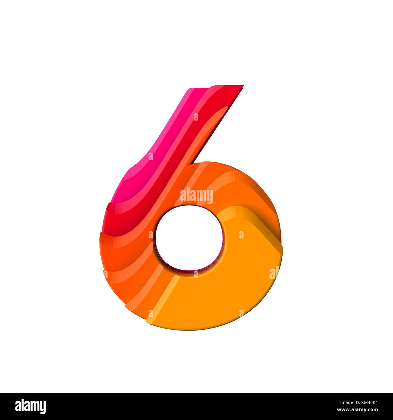 Number 6. Layered wave effect character type. 3D Rendering Stock Photo ...