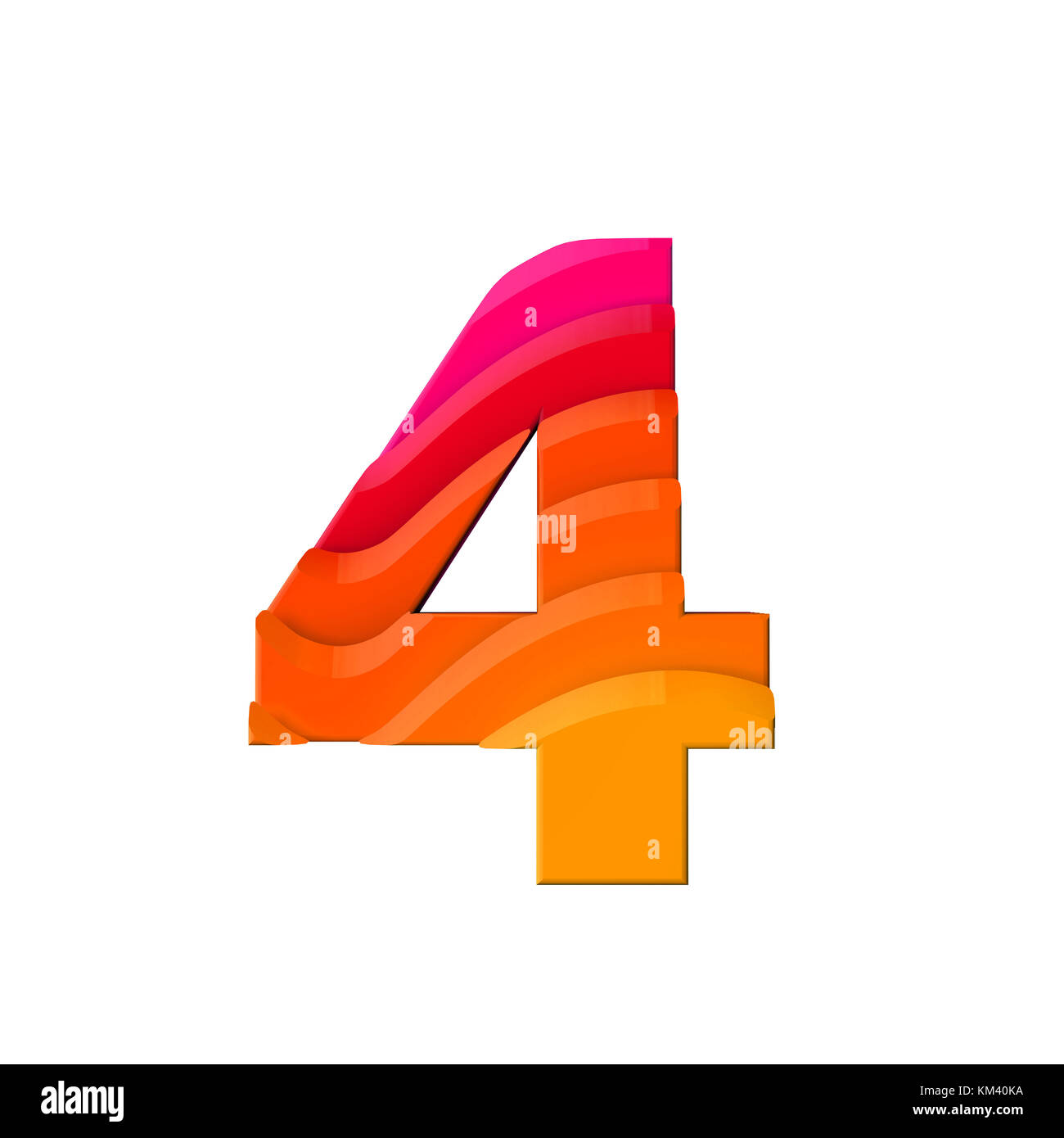 Number 4. Layered wave effect character type. 3D Rendering Stock Photo ...