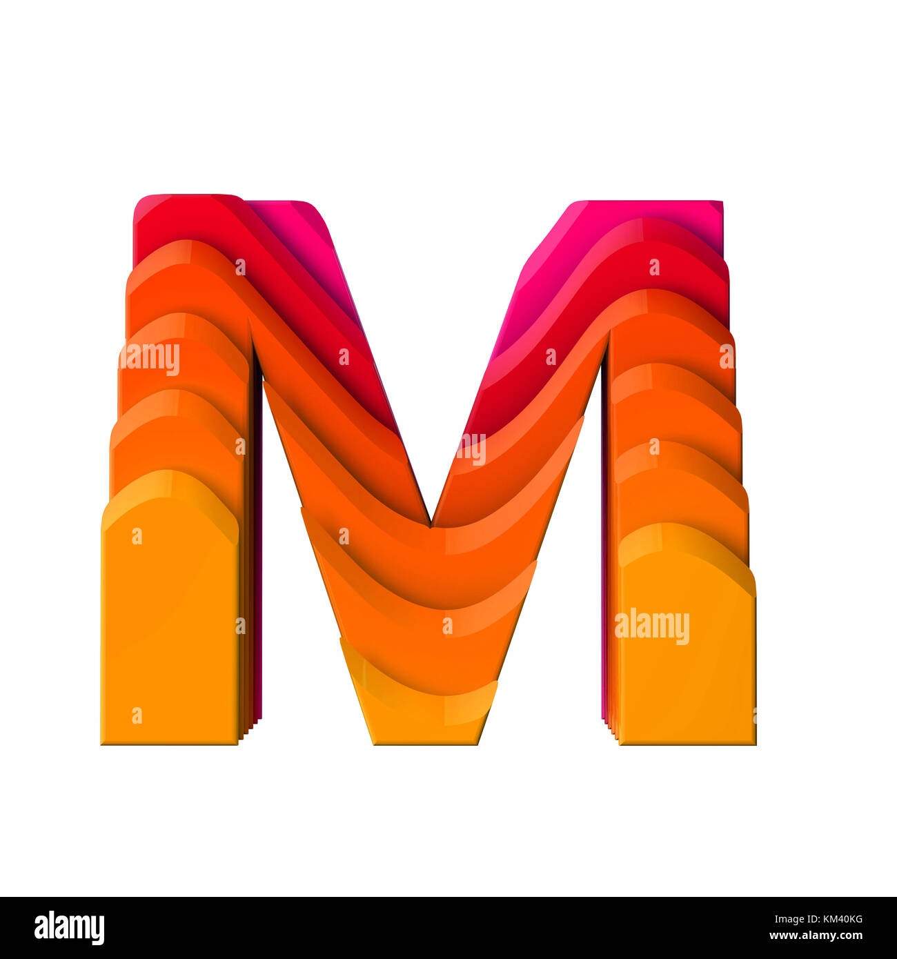 Letter M. Layered wave effect character type. 3D Rendering Stock Photo ...