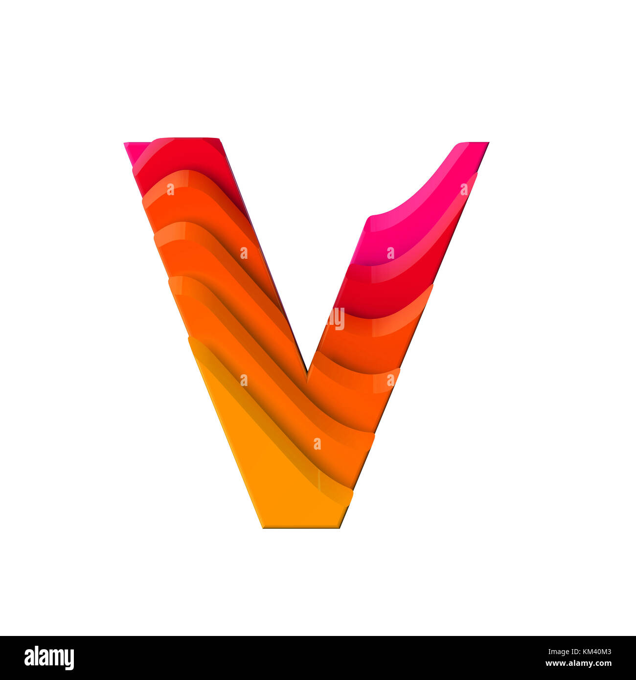Letter V. Layered wave effect character type. 3D Rendering Stock Photo ...