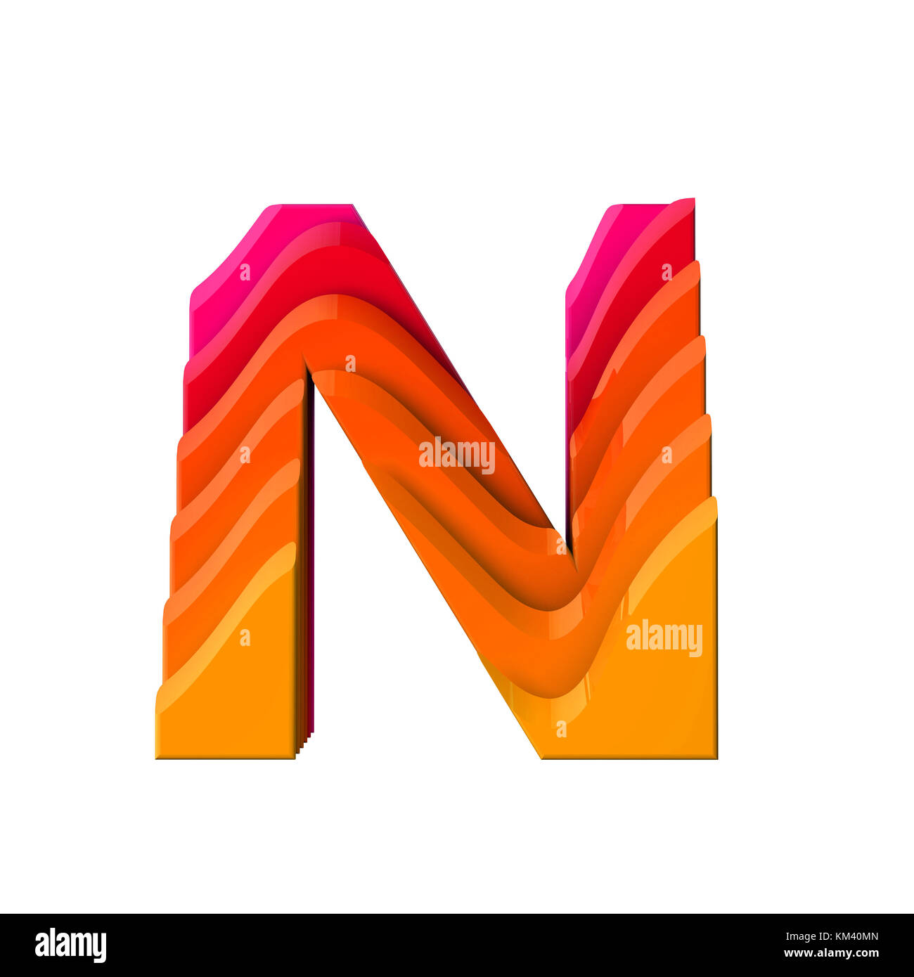 Letter N. Layered wave effect character type. 3D Rendering Stock Photo ...
