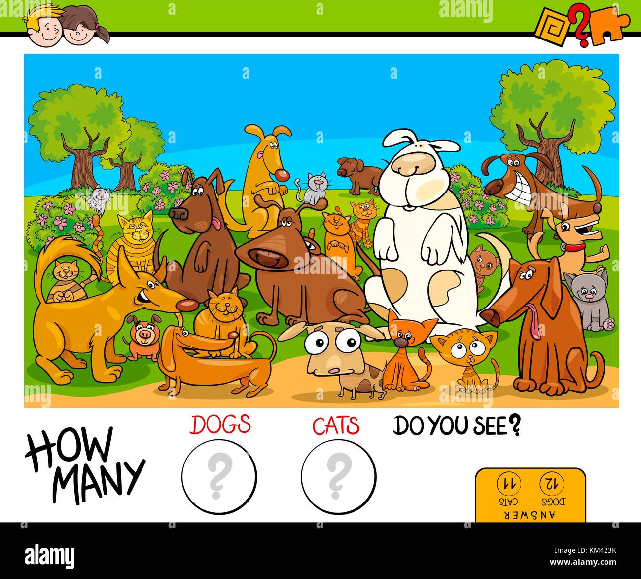 Cartoon Illustration of Educational Counting Game for Children with ...