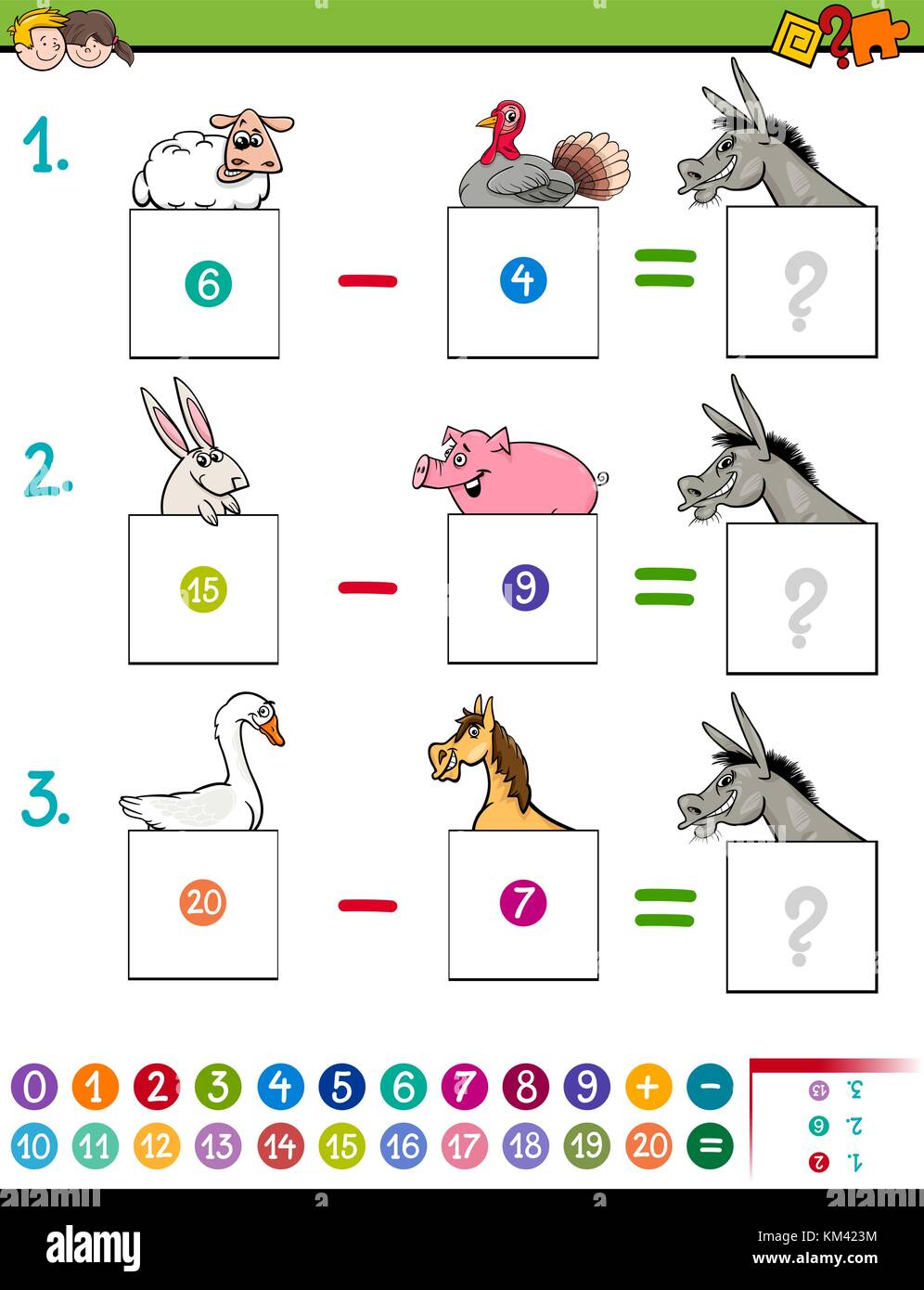 Cartoon Illustration of Educational Mathematical Subtraction Puzzle ...