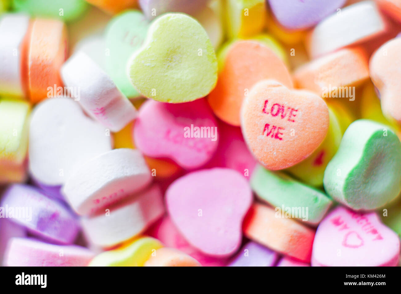 Closeup Of Heart Candies With Message Stock Photo - Alamy