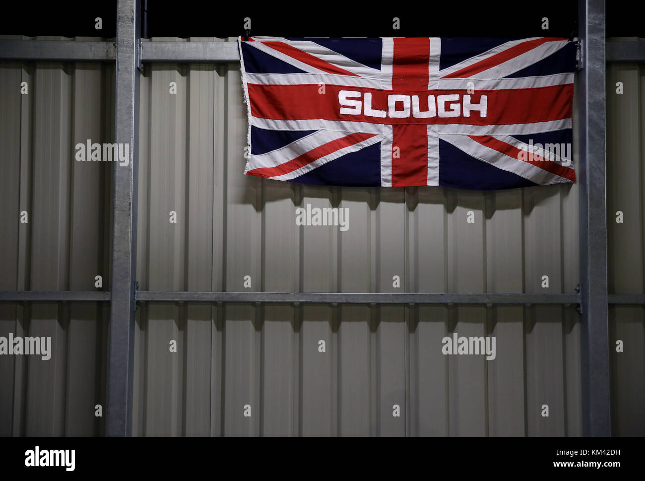 General view of Slough Town flags before the Emirates FA Cup, Second ...