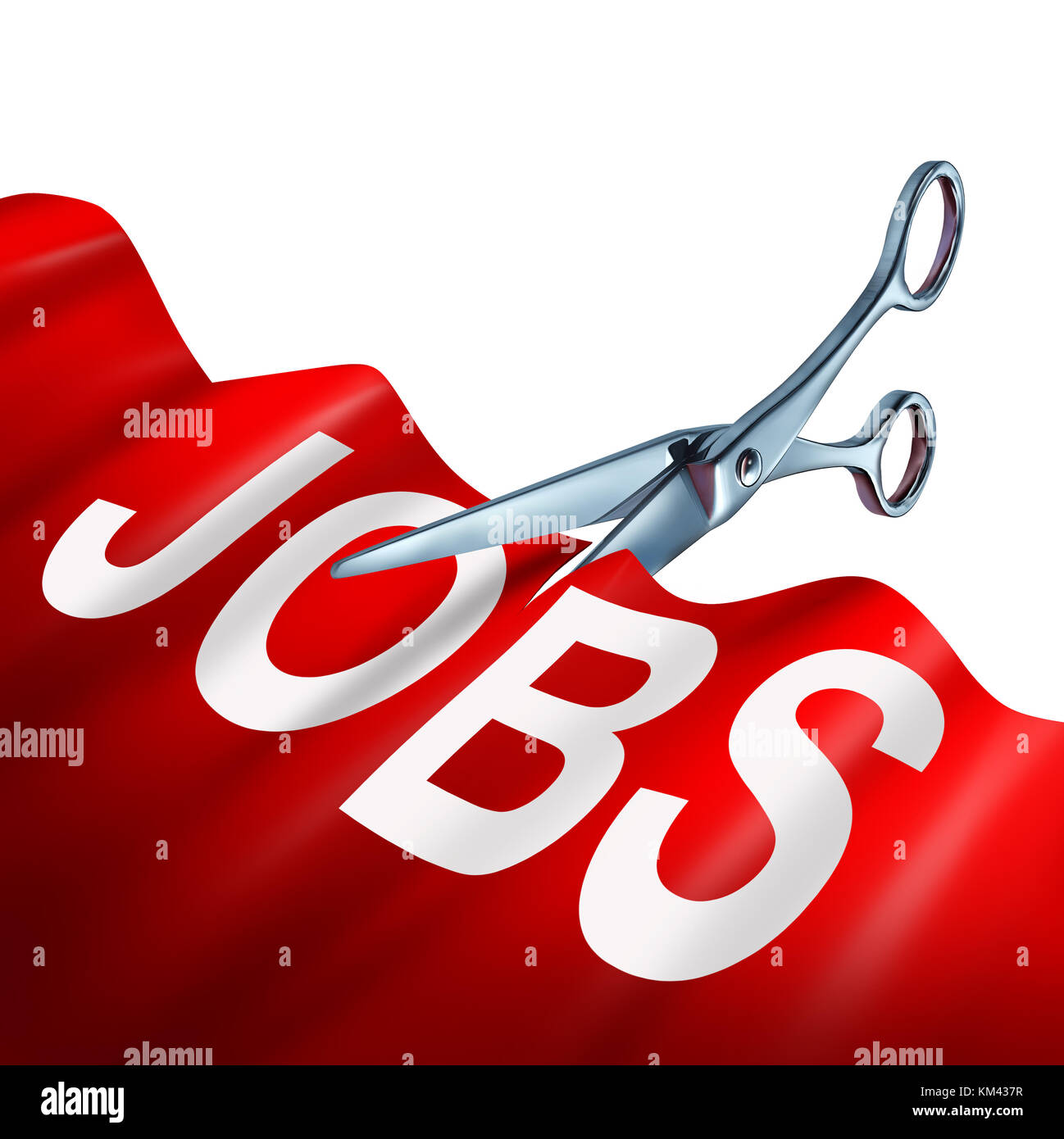 Job cuts business concept as a pair of scissors cutting through a jobs ...
