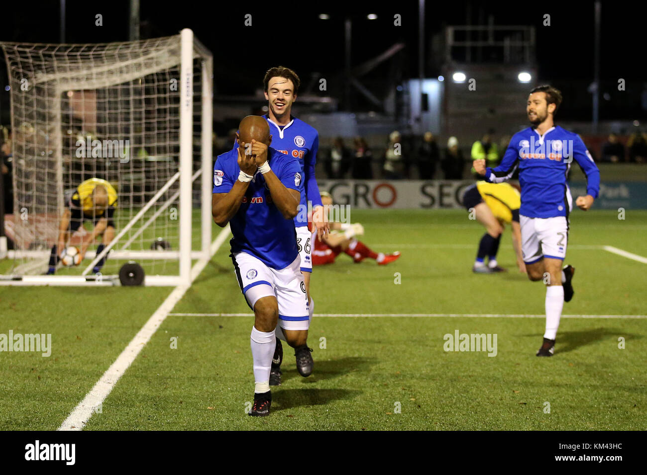 Rochdale's Calvin Andrew celebrates scoring his side's first goal of ...