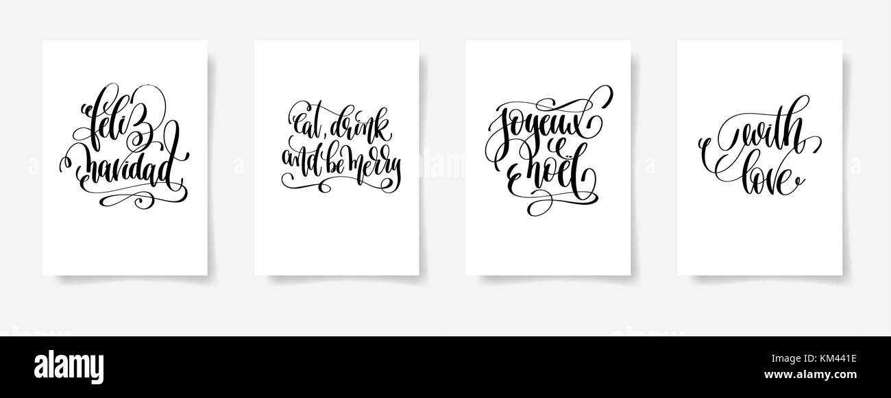 set of 4 hand lettering vector posters on a white sheet of paper Stock ...
