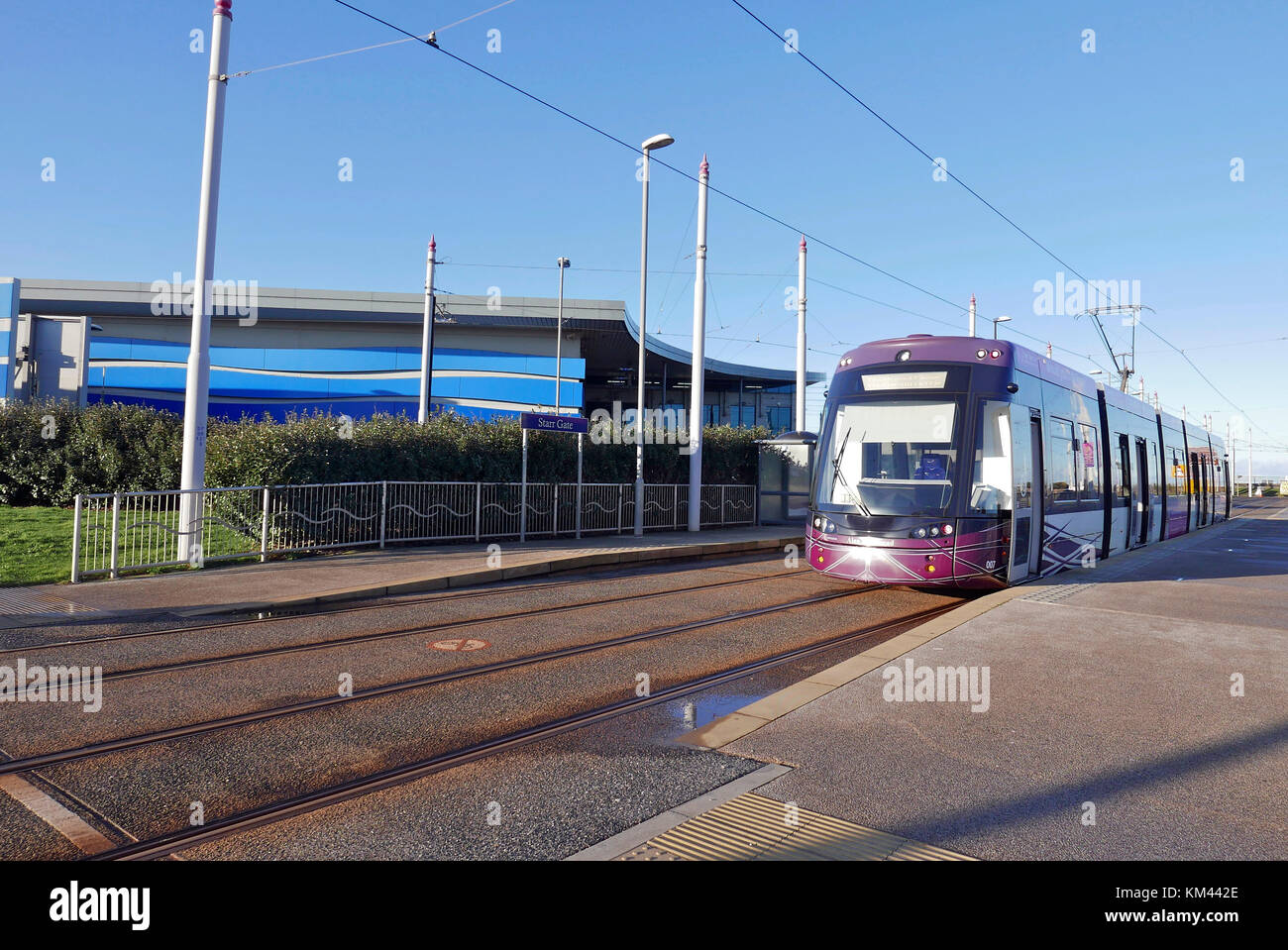 Blackpool tram stationary in front of the new tram depot Stock Photo ...